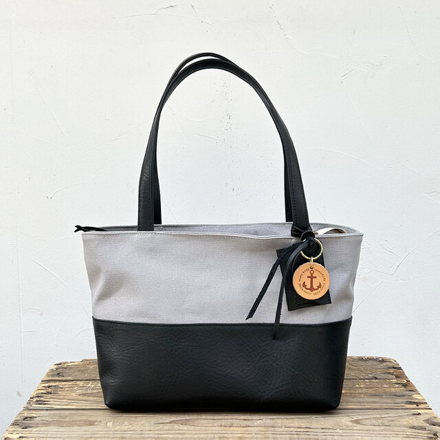 halb-mini-ライトグレー（高島帆布×イタリアンレザートートバッグ） | iichi 日々の暮らしを心地よくするハンドメイドやアンティークのマーケットプレイス
