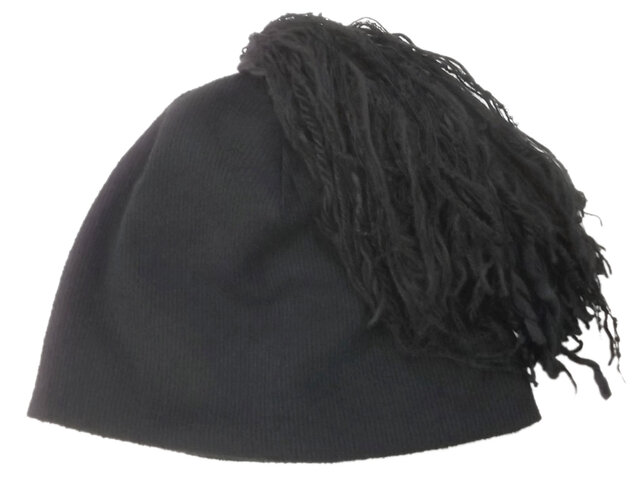 mixフリンジ付／ワッチキャップ 変り織コットンニット／ブラック ゆったりサイズ・長いシーズン着用 | iichi 日々の暮らしを心地よくするハンドメイドやアンティークのマーケットプレイス