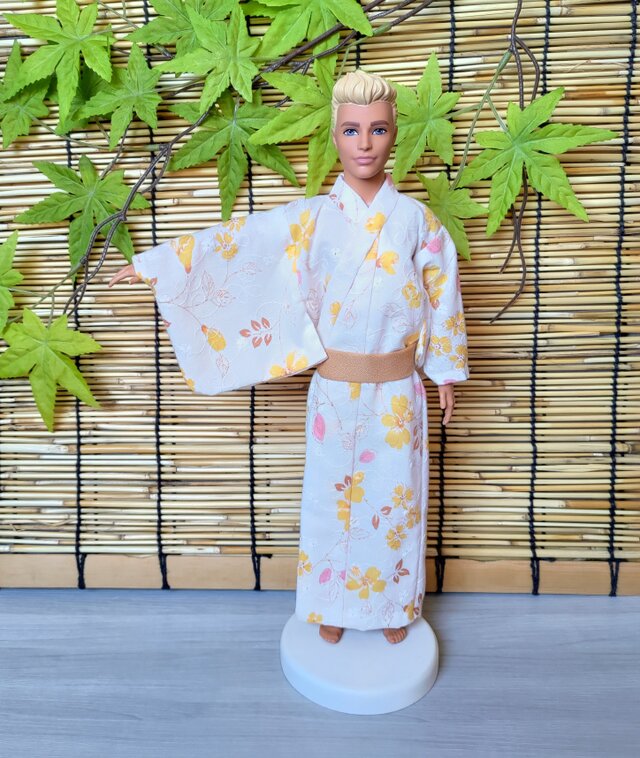 「花織りyukata/黄」30cm男子ドール浴衣 | iichi 日々の暮らしを心地よくするハンドメイドやアンティークのマーケットプレイス