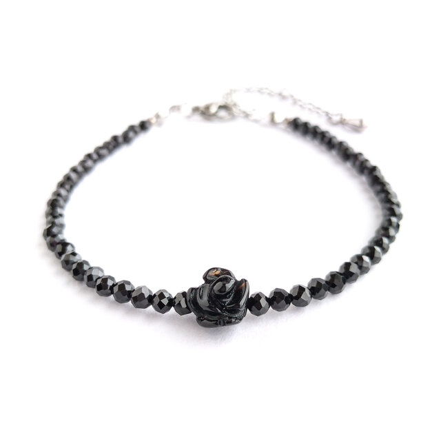 黒薔薇 オニキス ブラックスピネル ブレスレット サージカルステンレス使用 腕周り 約 17 - 21 cm #24 | iichi 日々の暮らしを心地よくするハンドメイドやアンティークの ...