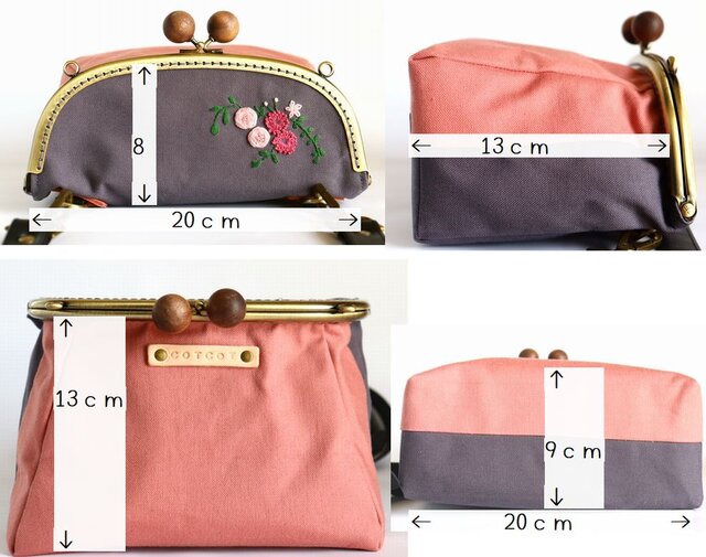 "ojigiシリーズ"ショルダーバッグ【グレー&モスピンク】Mサイズ くし形20cm | iichi 日々の暮らしを心地よくするハンドメイドやアンティークのマーケットプレイス