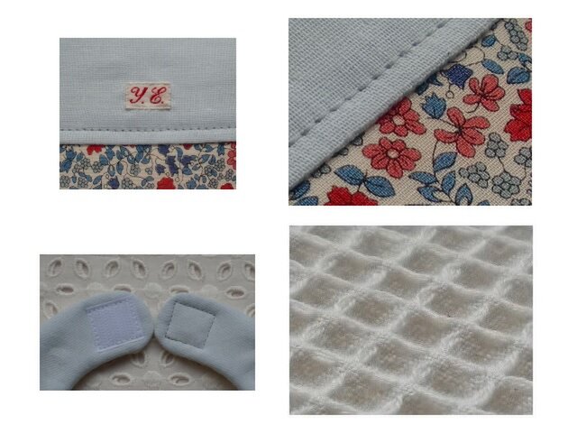 PURE*スタイ*Wガーゼブルー＆綿麻リバティEmilia’sFlowers レッド・ブルー系 | iichi 日々の暮らしを心地よくするハンドメイドやアンティークのマーケットプレイス