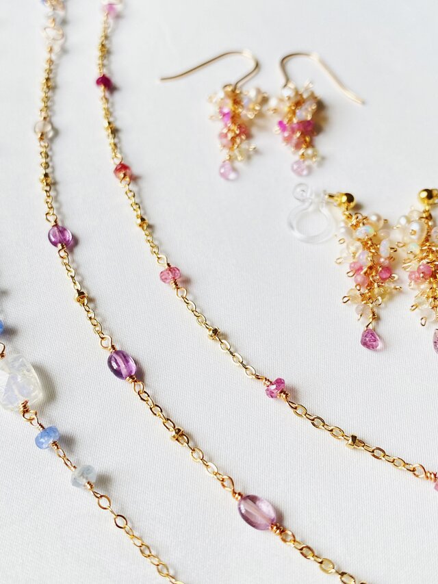 14kgf【9月誕生石】ピンクサファイアのブレスレット ドットチェーン ac/815 | iichi 日々の暮らしを心地よくするハンドメイドやアンティークのマーケットプレイス