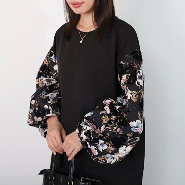 異素材バルーン袖 バックリボン フォーマル ワンピース ブラック 0595 | iichi 日々の暮らしを心地よくするハンドメイドやアンティークのマーケットプレイス