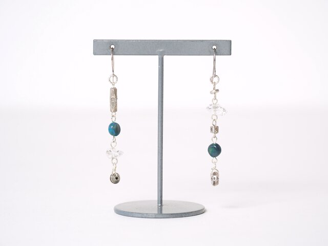 -Herkimer diamond・Black opal- chain pierce | iichi 日々の暮らしを心地よくするハンドメイドやアンティークのマーケットプレイス