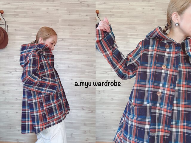 a.myu 秋色 ネイビーオレンジ落ち着いたブリティッシュチェック | iichi 日々の暮らしを心地よくするハンドメイドやアンティークのマーケットプレイス