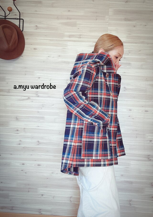 a.myu 秋色 ネイビーオレンジ落ち着いたブリティッシュチェック | iichi 日々の暮らしを心地よくするハンドメイドやアンティークのマーケットプレイス