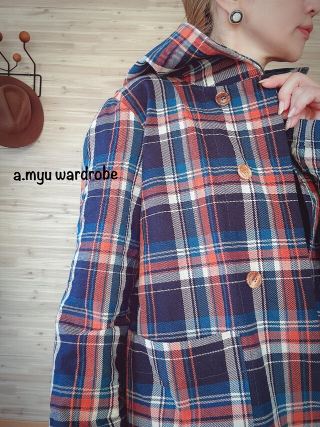 a.myu 秋色 ネイビーオレンジ落ち着いたブリティッシュチェック | iichi 日々の暮らしを心地よくするハンドメイドやアンティークのマーケットプレイス
