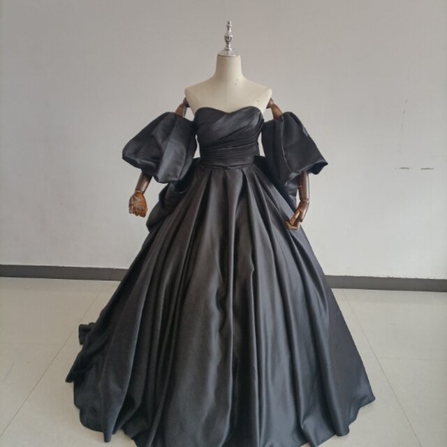 3waysマスタード 黒 ベアトップ 取り外しパフスリーブ 豪華なバックリボン 披露宴/拳式/前撮り | iichi 日々の暮らしを心地よくするハンドメイドやアンティークのマーケットプレイス