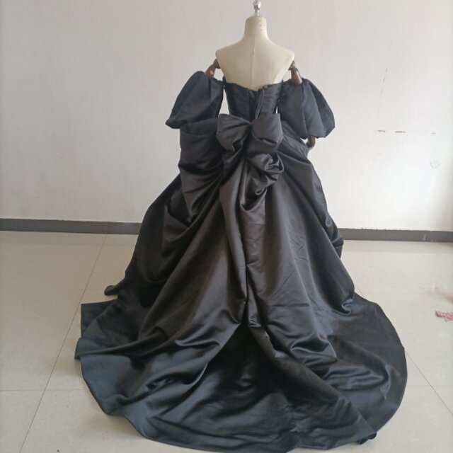 3waysマスタード 黒 ベアトップ 取り外しパフスリーブ 豪華なバックリボン 披露宴/拳式/前撮り | iichi 日々の暮らしを心地よくするハンドメイドやアンティークのマーケットプレイス