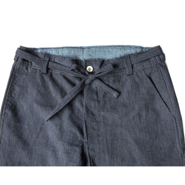 藍染ストライプ、コットン、袴リメイクショートパンツ オリジナルサンプル MZ original | iichi 日々の暮らしを心地よくする ...