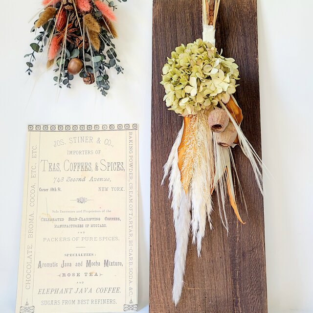 《smartlong》bアジサイとテールリードのナチュラルスワッグ アンティーク ボタニカル | iichi 日々の暮らしを心地よくするハンドメイドやアンティークのマーケットプレイス