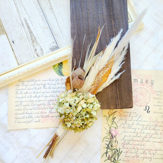 《smartlong》bアジサイとテールリードのナチュラルスワッグ アンティーク ボタニカル | iichi 日々の暮らしを心地よくするハンドメイドやアンティークのマーケットプレイス