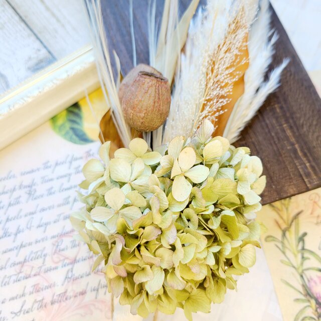 《smartlong》bアジサイとテールリードのナチュラルスワッグ アンティーク ボタニカル | iichi 日々の暮らしを心地よくするハンドメイドやアンティークのマーケットプレイス