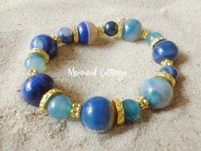 Treasure of Ryugu Castle 竜宮城の宝物 ☆Ocean Agate Bracelet | iichi 日々の暮らしを心地よくするハンドメイドやアンティークのマーケットプレイス