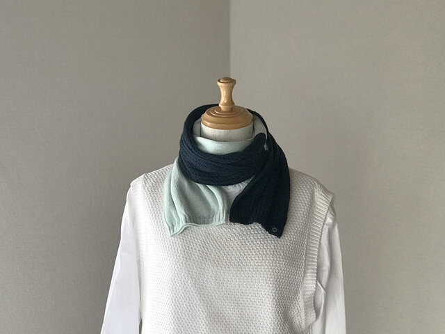 しとふわ カシミヤシルクのBi-colorメッシュ筒マフラー ミントグリン/エジプシアンメッシュ | iichi 日々の暮らしを心地よくするハンドメイドやアンティークのマーケットプレイス