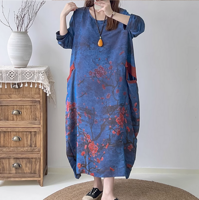 送料0♪シルクシフォンワンピース (赤・ブルー) | iichi 日々の暮らしを心地よくするハンドメイドやアンティークのマーケットプレイス