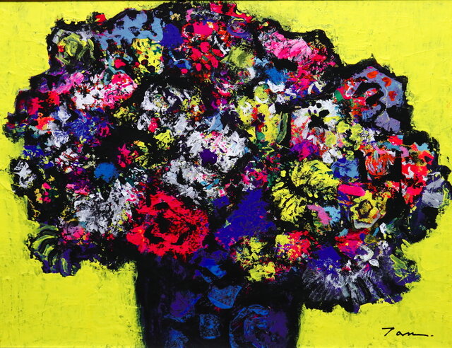 「FLOWER」(NO.2319) 6号F キャンバスにアクリル絵の具 送料無料 額付き | iichi 日々の暮らしを心地よくするハンドメイドやアンティークのマーケットプレイス