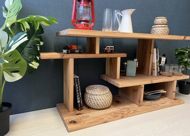 【送料無料】 シェルフ でっこみひっこみ4段 110cm×50cm 杉 | iichi 日々の暮らしを心地よくするハンドメイドやアンティークのマーケットプレイス