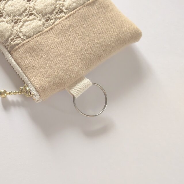 日用品店（布） ポーチ mini 【 L 字開き 】 14cm×10.5cm ／ ベージュ（レース） | iichi 日々の暮らしを心地よくするハンドメイドやアンティークのマーケットプレイス