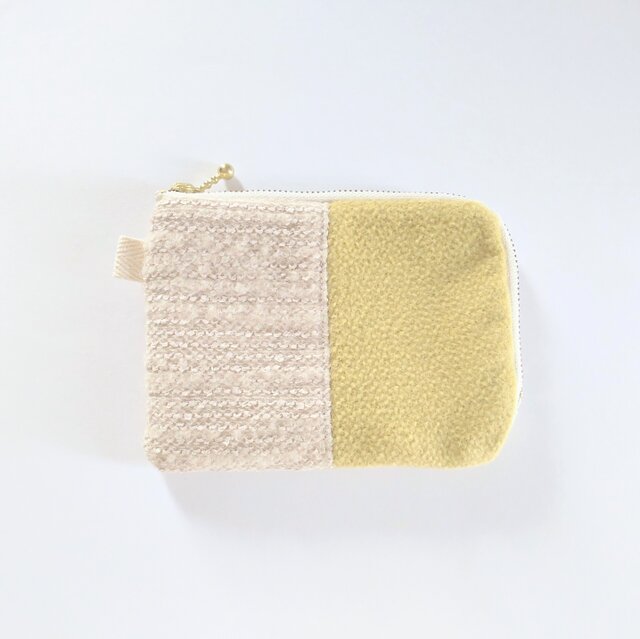 日用品店（布） ポーチ mini 【 L 字開き 】 14cm×10.5cm ／ 黄色（レース） | iichi 日々の暮らしを心地よくするハンドメイドやアンティークのマーケットプレイス