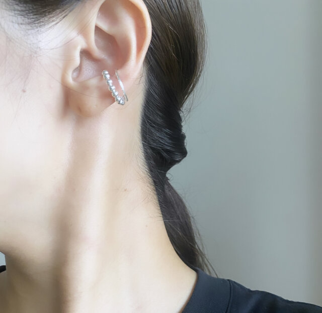 【イヤカフ2点セット】Ball hoop cuff & diagonal silver925 14kgf | iichi 日々の暮らしを心地よくするハンドメイドやアンティークのマーケットプレイス