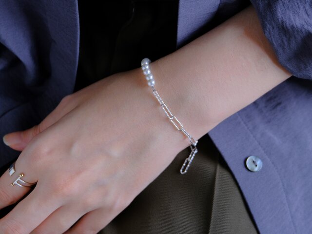パールシルバーチェーンブレスレット silver925 貝パール | iichi 日々の暮らしを心地よくするハンドメイドやアンティークのマーケットプレイス