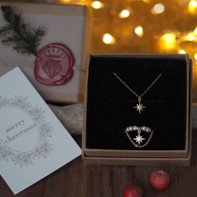 //Xmasギフト// スターのネックレス・イヤーカフ｜2ケSet｜14kgf | iichi 日々の暮らしを心地よくするハンドメイドやアンティークのマーケットプレイス