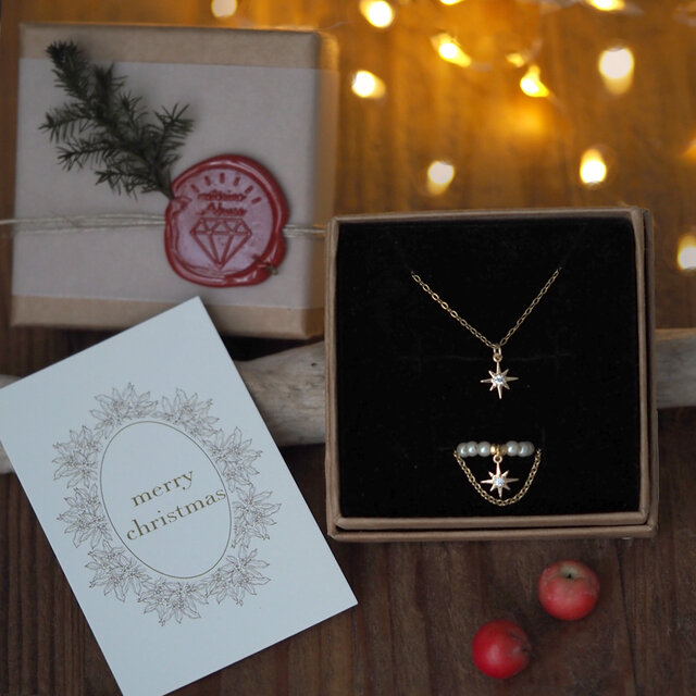 //Xmasギフト// スターのネックレス・イヤーカフ｜2ケSet｜14kgf | iichi 日々の暮らしを心地よくするハンドメイドやアンティークのマーケットプレイス