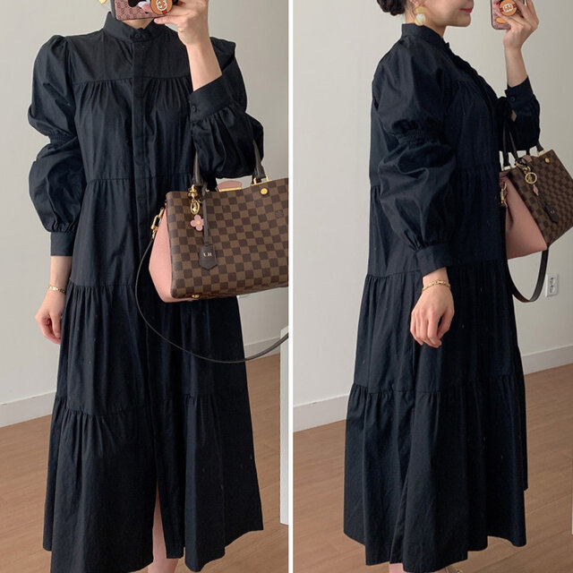 ワンピース ロングワンピース 長袖 ホワイト ブラック 衣长 レディース 春 秋 無地 ギャザー おしゃれ 通勤 ゆったり 上品 | iichi 日々の暮らしを心地よくするハンドメイドや ...