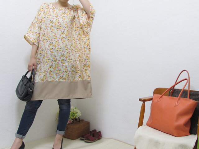 2480 肌ざわりよい軽やかな着心地のワンピース オレンジベージュ | iichi 日々の暮らしを心地よくするハンドメイドやアンティークのマーケットプレイス