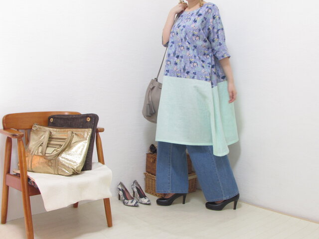 **お宝セール**2285とっても軽やかAラインワンピース コットン ラベンダー | iichi 日々の暮らしを心地よくするハンドメイドやアンティークのマーケットプレイス