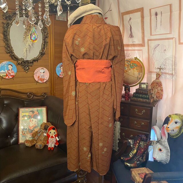 和洋折衷 レトロ 古着 洗える 着物 化繊 和 ハンドメイド リメイク ワンピース ドレス 帯ベルト モダン KW-45 | iichi 日々の暮らしを心地よくするハンドメイドやアンティークの ...