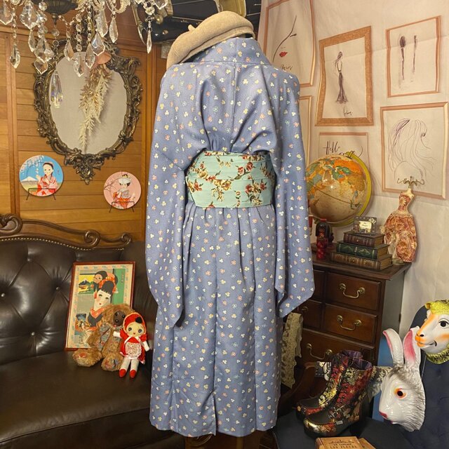 和洋折衷 レトロ 古着 洗える 着物 化繊 和 ハンドメイド リメイク ワンピース ドレス リバーシブル 帯ベルト KW-48 | iichi 日々の暮らしを心地よくするハンドメイドや ...