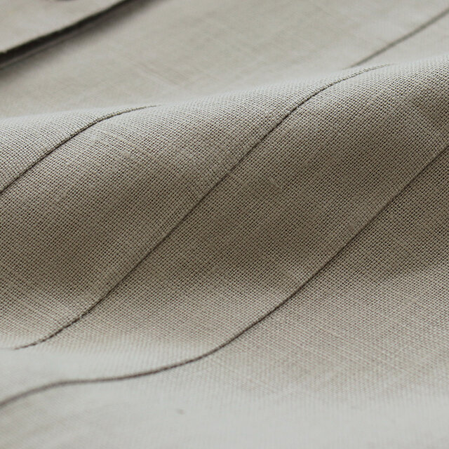 リネン スタンドカラー タックワンピース （ベージュ）OP39 | iichi 日々の暮らしを心地よくするハンドメイドやアンティークのマーケットプレイス