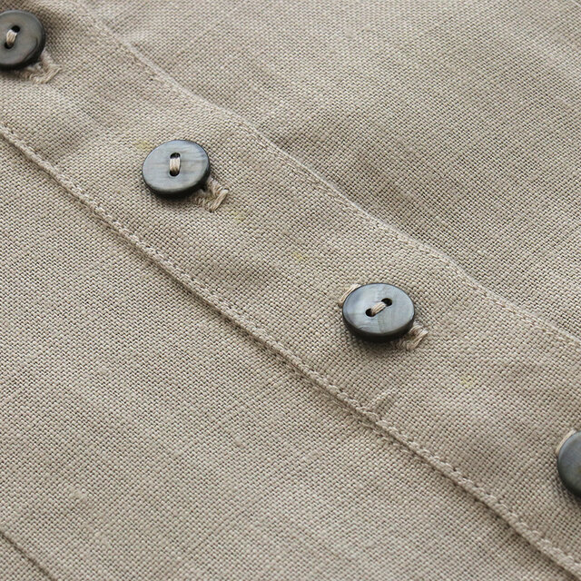 リネン スタンドカラー タックワンピース （ベージュ）OP39 | iichi 日々の暮らしを心地よくするハンドメイドやアンティークのマーケットプレイス