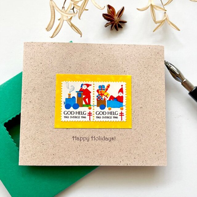 ＊Collage card 057〜クリスマスシールのカード | iichi 日々の暮らしを心地よくするハンドメイドやアンティークのマーケットプレイス