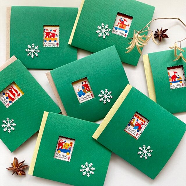 ＊Collage card 059〜クリスマスシールのカード | iichi 日々の暮らしを心地よくするハンドメイドやアンティークのマーケットプレイス