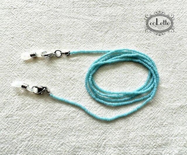 フランスアンティークビーズ／スカイブルー・メガネチェーン（FABG–005） | iichi 日々の暮らしを心地よくするハンドメイドやアンティークのマーケットプレイス