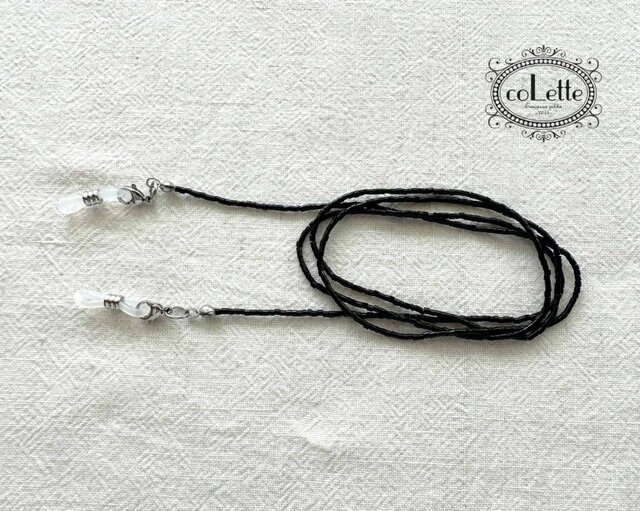 フランスアンティークビーズ／ブラック竹ビーズ・メガネチェーン（FABG–011） | iichi 日々の暮らしを心地よくするハンドメイドやアンティークのマーケットプレイス