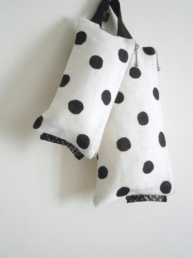 DotsLinen FlatPouchBagSet | iichi 日々の暮らしを心地よくするハンドメイドやアンティークのマーケットプレイス
