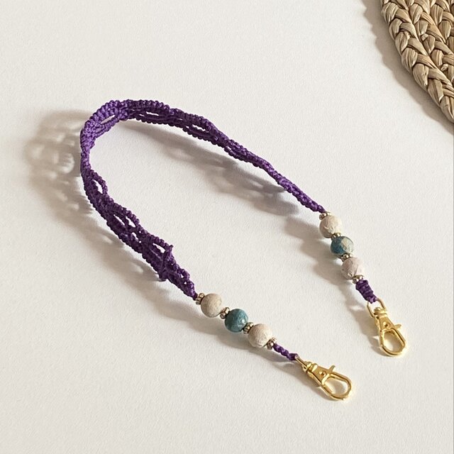 1点限り]macrame ⌘ kantha カンタビーズマクラメレース Wナスカンストラップ[32cm]パープル | iichi 日々の暮らしを心地よくするハンドメイドやアンティークの ...