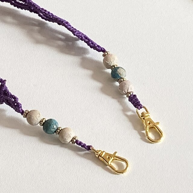 1点限り]macrame ⌘ kantha カンタビーズマクラメレース Wナスカンストラップ[32cm]パープル | iichi 日々の暮らしを心地よくするハンドメイドやアンティークの ...