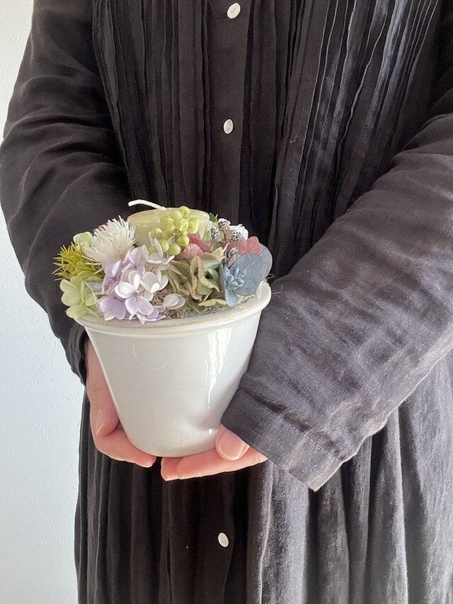 Grass flowers / グラスフラワーズ ポットアレンジキャンドル付き mini | iichi 日々の暮らしを心地よくするハンドメイドやアンティークのマーケットプレイス