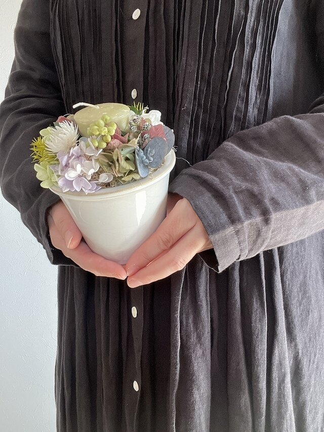 Grass flowers / グラスフラワーズ ポットアレンジキャンドル付き mini | iichi 日々の暮らしを心地よくするハンドメイドやアンティークのマーケットプレイス