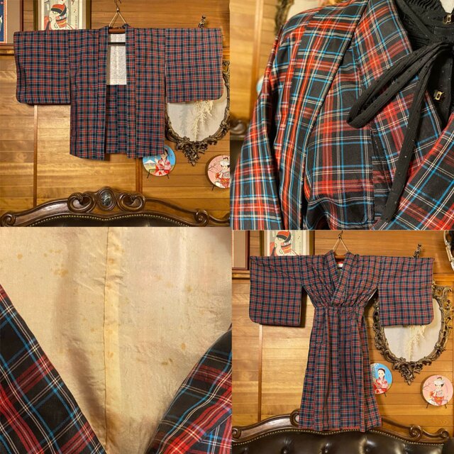 和洋折衷 レトロ 古着 紬 アンサンブル 着物 和 モダン ハンドメイド リメイク ワンピース ドレス チェック柄 aKW-3 | iichi 日々の暮らしを心地よくするハンドメイドや ...