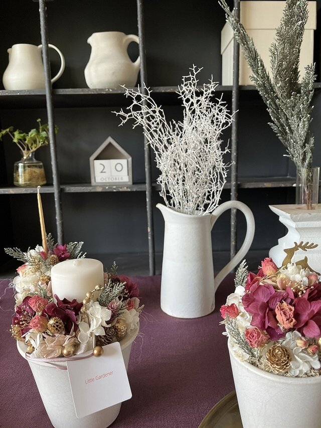 2023 Christmas 「Rose / ローズ」 ポットアレンジキャンドル付き ML | iichi 日々の暮らしを心地よくするハンドメイドやアンティークのマーケットプレイス