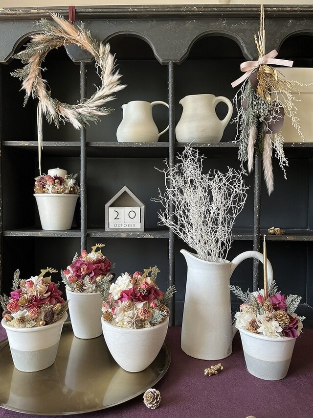 2023 Christmas 「Rose / ローズ」 ポットアレンジキャンドル付き ML | iichi 日々の暮らしを心地よくするハンドメイドやアンティークのマーケットプレイス