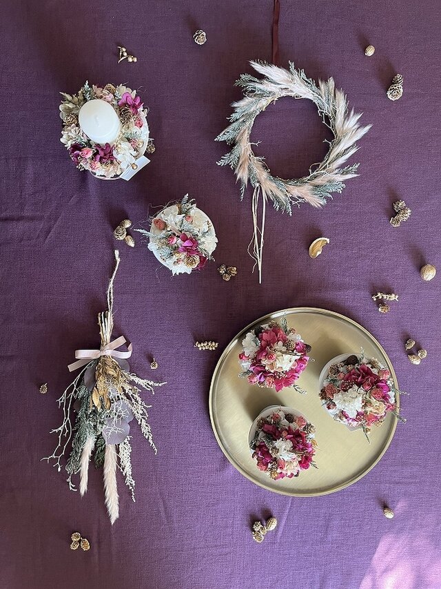 2023 Christmas 「Rose / ローズ」 ポットアレンジキャンドル付き mini | iichi 日々の暮らしを心地よくするハンドメイドやアンティークのマーケットプレイス