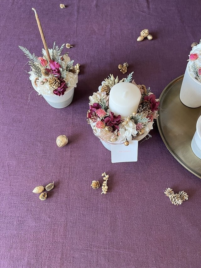 2023 Christmas 「Rose / ローズ」 ポットアレンジキャンドル付き mini | iichi 日々の暮らしを心地よくするハンドメイドやアンティークのマーケットプレイス